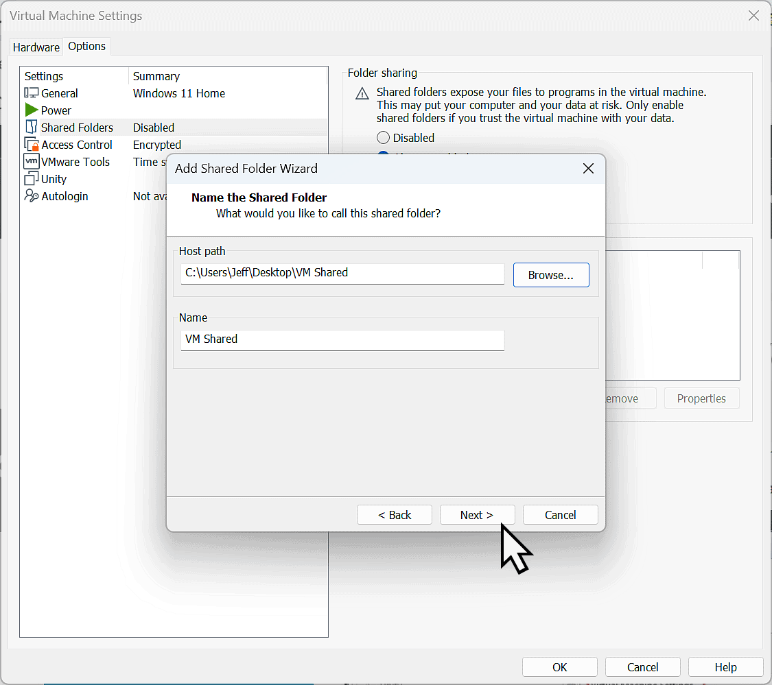 How To Setup A Shared Folder In VMware Player - At Home Computer