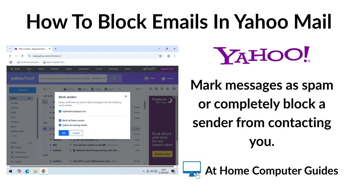 How To Block Emails On Yahoo Mail - At Home Computer